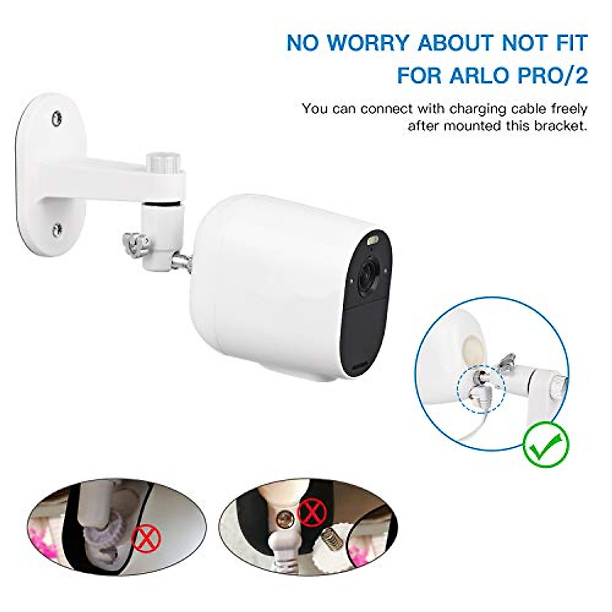2Pack Security Wall Mount for Arlo Pro, Arlo Pro 2, Arlo Ultra, Arlo Pro 3, Arlo Go, Arlo Essential Spotlight Camera, Adjustable Indoor/Outdoor Mounting Bracket for Your Surveillance Camera (White)