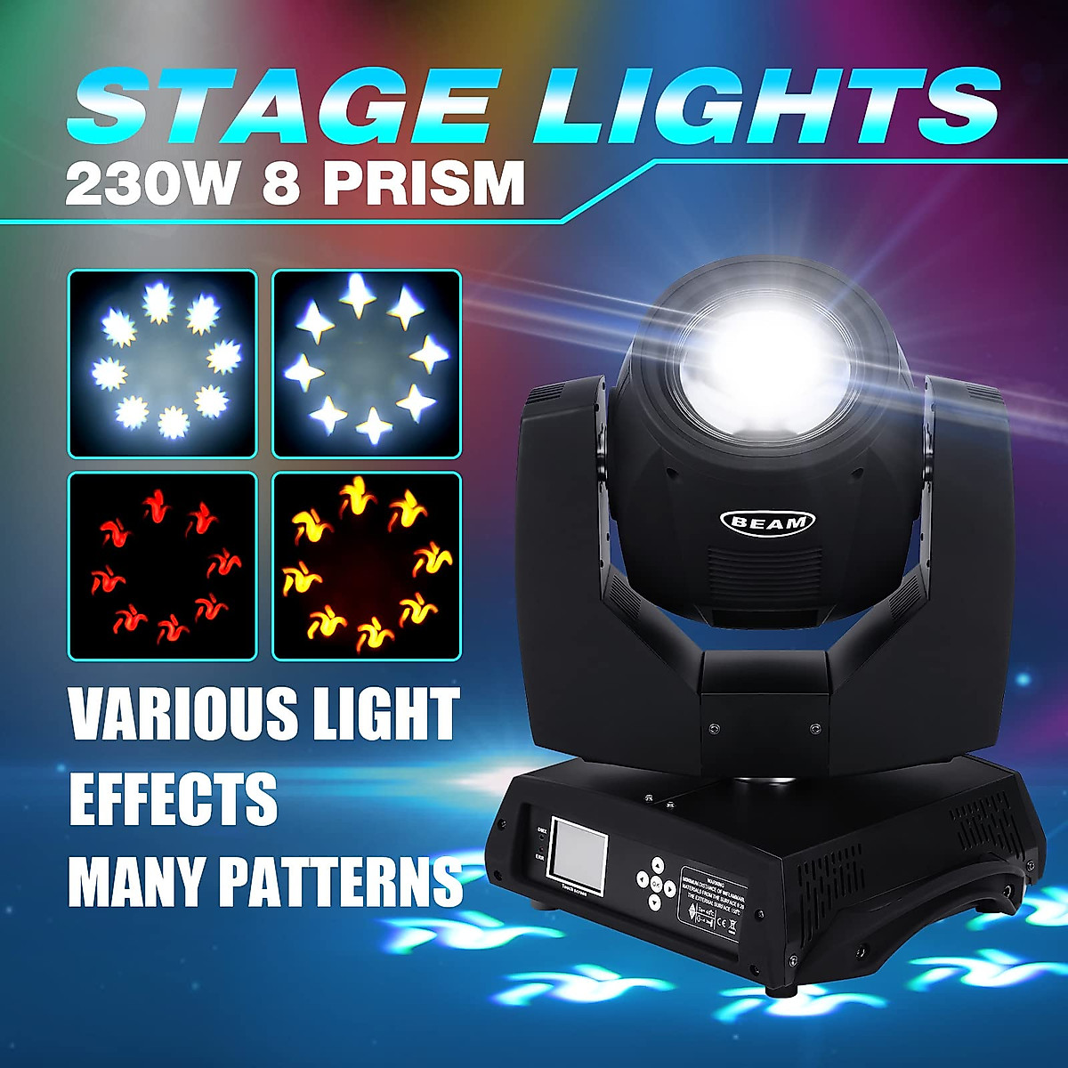 Samger 2 Pack 230W 7R Moving Head Light 8 Prism Full Motion Stage Light 14 Colors 17 GOBO Patterns Two-Way Rotation Supporting DMX512 Moving Head Spotlight DJ Light for Wedding Disco Club Music Party