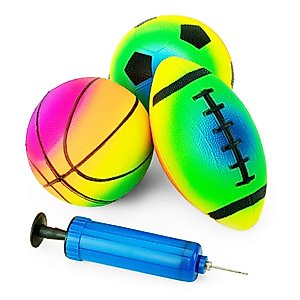 Boley Rainbow Sports Balls & Air Pump - 3 Pk Small Toddler & Kids Balls - Indoor Outdoor Ball Set for Kids Ages 3+