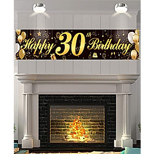 Happy 30th Birthday Banner,Birthday Party Sign Backdrop Banner For Men Women Cheer to 30 Years,Durable Black&Gold Glitter Birthday Sign Yard Sign For 30th Birthday Party Decoration Supplies(30 Black)