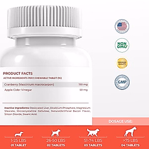 Cranberry for Dogs - 300 Chewable Tablets - Urinary Tract Support, Bladder Support for Dogs, Dog UTI, Bladder Stones, Dog Incontinence Support, Cranberry Supplement for Dogs