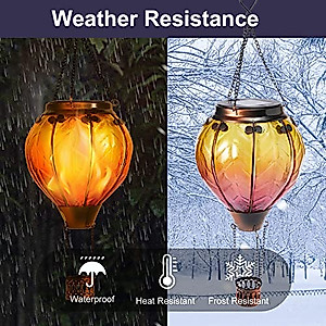 pearlstar Hot Air Balloon Solar Lantern with Flickering Flame Light, Outdoor Solar Hanging Lights Waterproof for Garden Yard Patio Farmhouse Decoration, Stained Glass Gradient Orange