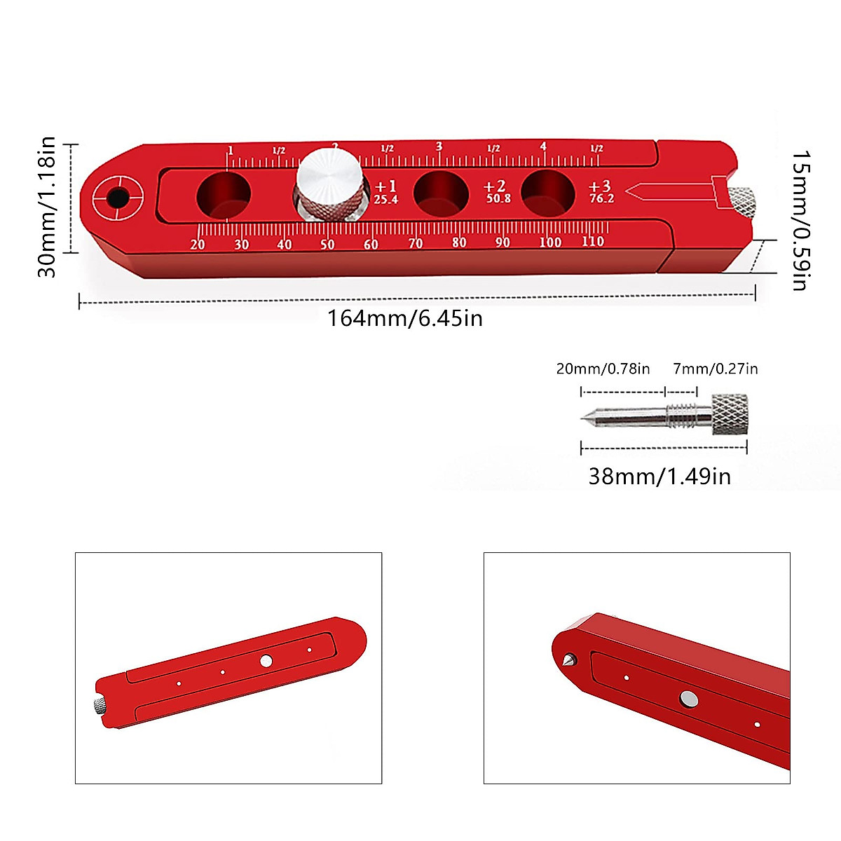 CDIYTOOL Woodworking Aluminum Alloy Circular Drawing Tool,Fixed-Point Marking Gauge Woodworking Compass Scribe,Metric/British,Adjustable Drawing Circle Ruler