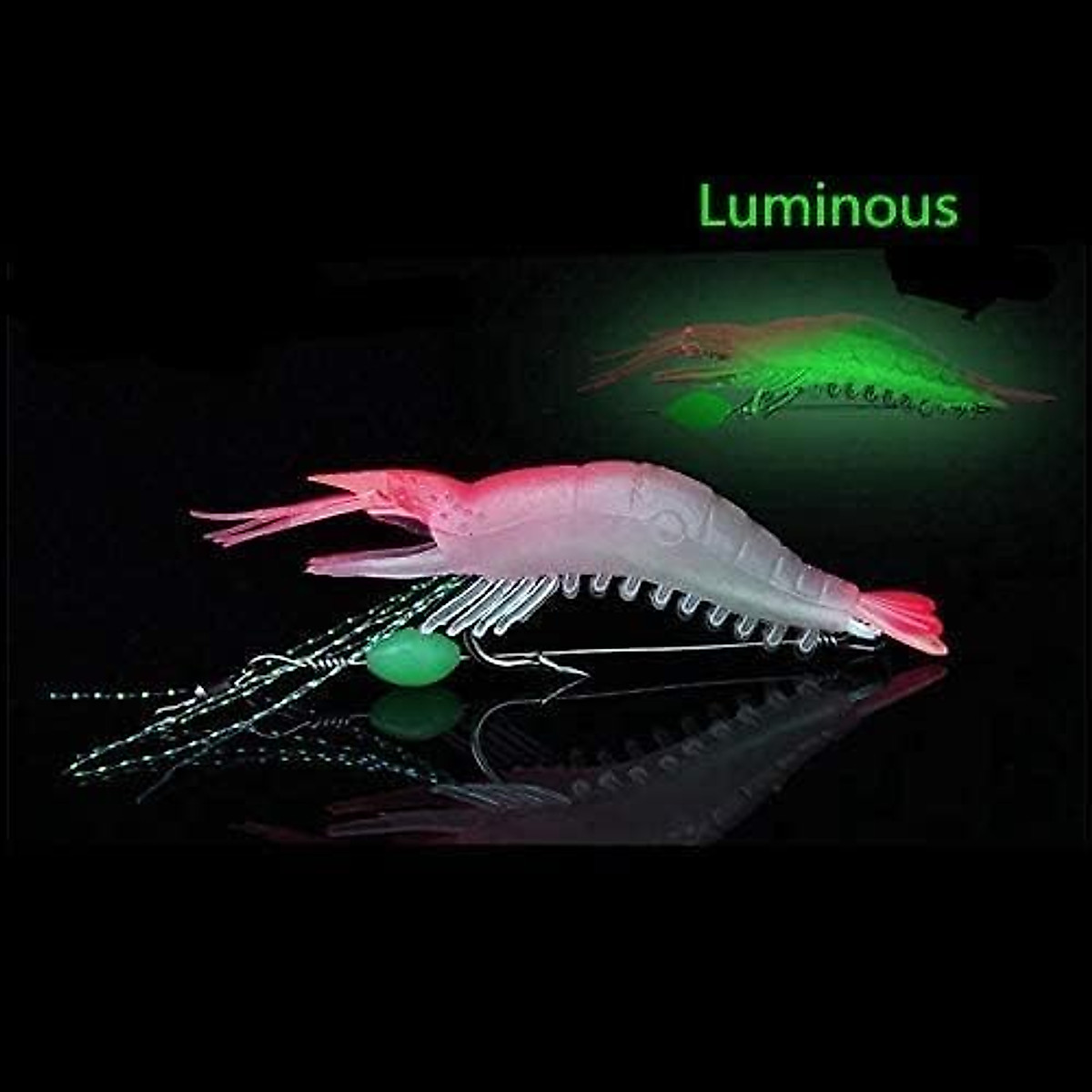 OriGlam 5pcs Soft Luminous Shrimp Lure Set, 5 Colors Shrimp Bait Shrimp Lures Fishing Bait with Hooks Beads Fishing Tackles for Freshwater Saltwater Bass Trout Catfish Salmon