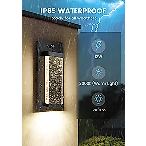 Dusk to Dawn Outdoor Wall Lights Fixture Exterior Porch Lights LED Wall Sconce with Crystal Glass, Waterproof Outdoor Lights for House with Photocell Sensor 12W, 3000K for Garage, Patio(2 Pack)