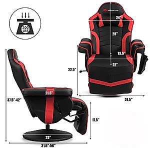 POWERSTONE Gaming Recliner Massage Gaming Chair with Footrest Ergonomic PU Leather Single Sofa with Cup Holder Headrest and Side Pouch, Adjustable Living Room Chair Seating, Red