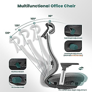 Ergonomic Mesh Office Chair, High Back Computer Executive Desk Chair with Adjustable Headrest and 4D Arms, Slide Seat, Tilt Lock-Dark Grey