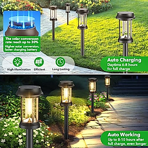 Solar Pathway Lights - 8 Pack, Glass & Metal Solar Powered Outdoor Lights, 10 Hours of Lighting for Garden, Yard, Driveway, Path, Landscape Decor (Black)