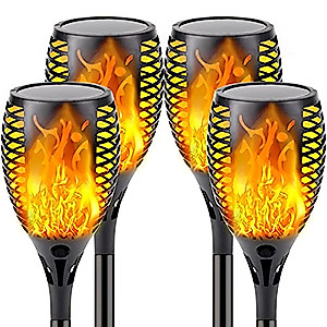 4-Pack Solar Flame Torch (Larger Size & Higher), 90 LED Solar Outdoor Lights for Garden Decorations with Flickering Flame, Waterproof Tiki Torches Solar Lights for Outside Pathway Patio Yard Landscape