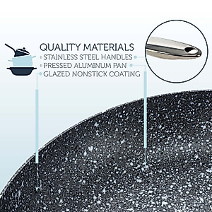 Potted Pans Nonstick Frying Pan Set - 3 Piece Induction Bottom Breakfast Skillets Classic Granite - 8 Inches, 9.5 Inches, 11 Inches