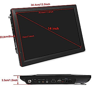 14Inch Portabel ATSC Digital Television 1080P HD HDMI Video Player Support USB Port,SD/MMC Card,U Disk,MKV, MOV, AVI, WMV, MP4, FLV, MPEG1-4, RMVB, 1080P Video MP3 for Outdoor, Home, Car,Bathroom
