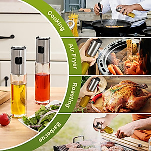 Olive Oil Dispenser 17 OZ and Oil Sprayer for Cooking - Vinegar Cruet Bottle Set for Kitchen - Glass container with Drip-Free Stainless Steel Spout - Oil Mister for Air Fryer, Salad