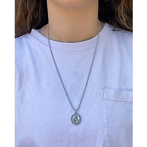 Saint Dymphna Necklace Patron Saint of Anxiety, Stress, and Mental Health Catholic Jewelry - Silver Oxidized Round 7/8" St Dymphna Medal with 24" Adjustable Hypoallergenic Ball Chain - Made in Italy