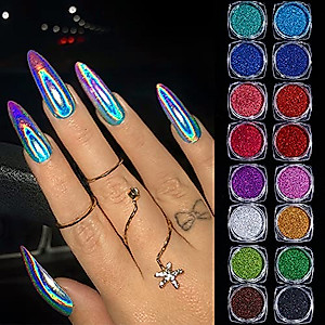 Holographic Nail Glitter 45 Jars Holo Laser Superfine Cosmetic Festival Powder Nail Pigment for Tumblers, Arts and Craft Glitter, Iridescent Glitter for Body Nail Face Hair Eyeshadow Makeup