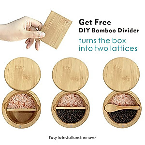 ThougrLyh Salt Sugar Container Sets 2 Bamboo Salt and Sugar Bowls with Lid and Spoon Spices Cellar Magnetic Swivel Lid Kitchen Salt Box Holder Sugar Jar 13oz Capacity