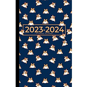 Academic Planner 2023-2024 Small | Cute Corgi Bums: July - June | Weekly & Monthly | US Federal Holidays and Moon Phases