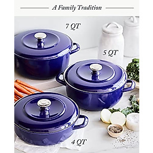 Merten & Storck European Crafted Enameled Iron, Round 7QT Dutch Oven Casserole with Lid, Cobalt Blue