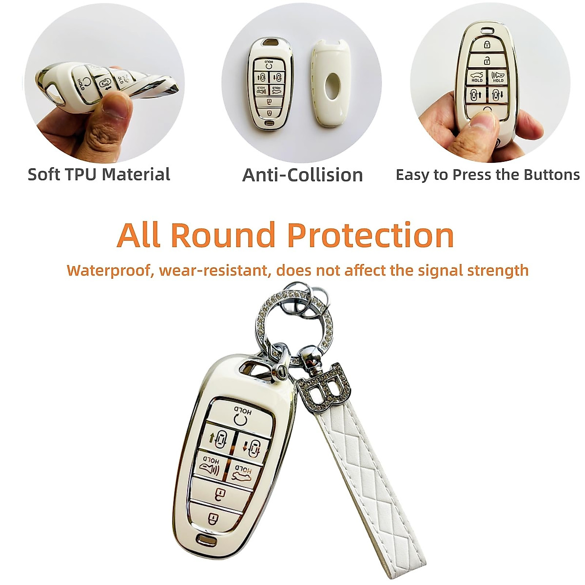 TX-INNO AUTO Key fob Cover Compatible with 7 Buttons Keyless Entry Smart Car Key Case Protector with Keychain