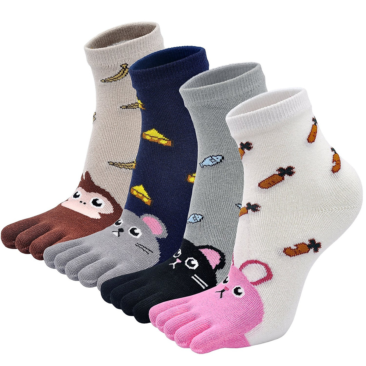 Artfasion Kids Toe Socks Toddler Cute Cotton Cartoon Animal Dog Cat Ankle Five Finger Socks for Girls and Boys
