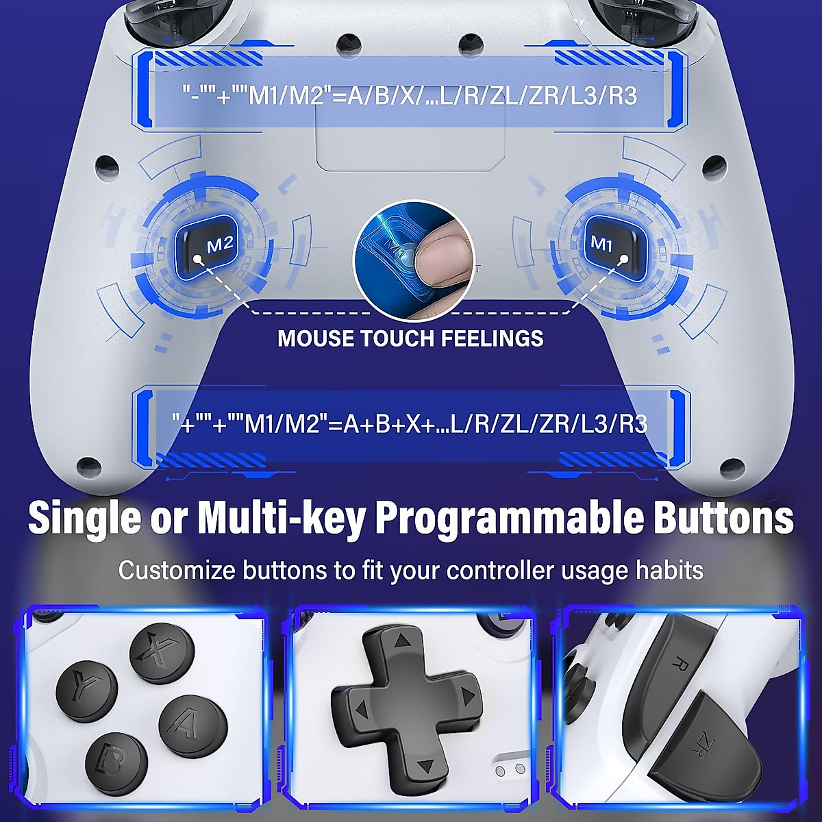 Switch Controller, Wireless Switch Controller for Switch/Switch Lite/Switch OLED, Extra Switch Controller with Paddles, Programmable Switch Remote Control with Back Buttons,Wake-up,Turbo-White