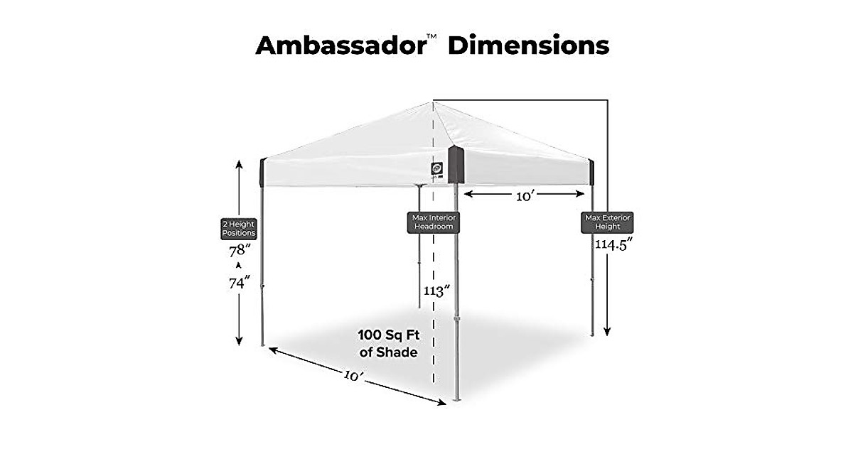 E-Z UP Ambassador 10' x 10' Instant Shelter Canopy - Easy Setup & UV ...