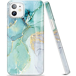 luolnh Gold Glitter Sparkle Case Compatible with iPhone 12 and iPhone 12 Pro 6.1 Inch (2020 Release) Marble Design Shockproof Soft Silicone Rubber TPU Bumper Cover Skin Phone Case-Abstract Mint