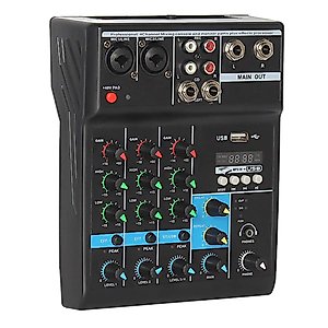 Professional Audio Mixer, ALPOWL Sound Board Console System, Interface 4 Channel Digital USB Bluetooth MP3 Computer Input 48V Phantom Power Stereo DJ Studio Streaming FX 16-Bit DSP Processor