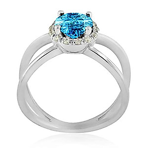 AoneJewelry 0.85 Carat 6MM Round Blue Topaz And Diamond Ring In 10K Solid Rose, White & Yellow Gold, Best Valentinesday Gift