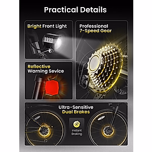 Heybike Electric Bike for Adults,750W Peak Brushless Motor,up to 40Miles,22mph Max Speed Electric Mountain Bike,480WH Removable Battery Ebike,27.5'' Tires, 7-Speed and Front Suspension