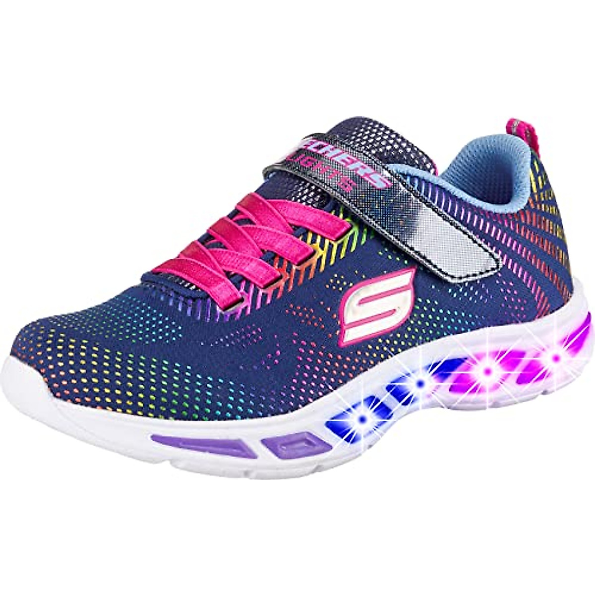 Skechers Litebeams-Gleam N'Dream Sneaker, Navy/Multi, 2 US Unisex Little Kid