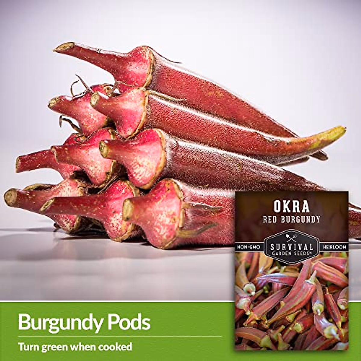 Survival Garden Seeds - Red Burgundy Okra Seed for Planting - Packet with Instructions to Plant and Grow Tender Burgundy Okra Pods in Your Home Vegetable Garden - Non-GMO Heirloom Variety