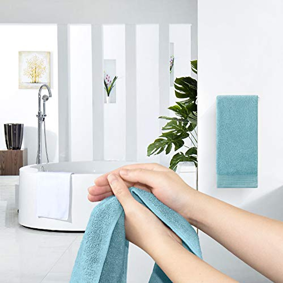 VANZAVANZU Hand Towels for Bathroom, 6 Pack Premium Hand Towels Set, 16×28 Inches Ultra Soft Cotton Highly Absorbent Bathroom Hand Towels Bath Towels (Turquoise)