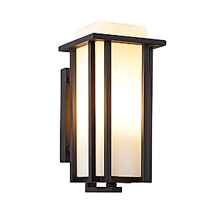 EERU Wall Sconce, Weather & Rust Resistant Black Finish with Frosted Glass, 12.2x5.9 inches, for Exterior House Front Porch Garage Driveway