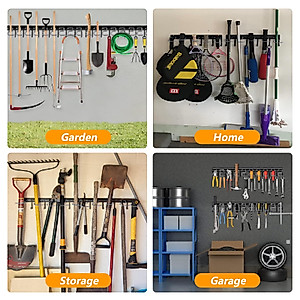 WellMade 64'' Adjustable Garden Tool Organizer, Garage Storage System Hooks, Wall Mount Tool Organization, Yard Tool Storage Rack, Shovel Broom Rake Holder, Black