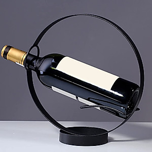 BETYMAO Single Wine Bottle Holder Stand Stainless Steel Tabletop Wine Rack Countertop Wine Holder Free Standing Metal Wine Stand Decorative Wine Holder for Dinner Home Bars Party Dining Table Black