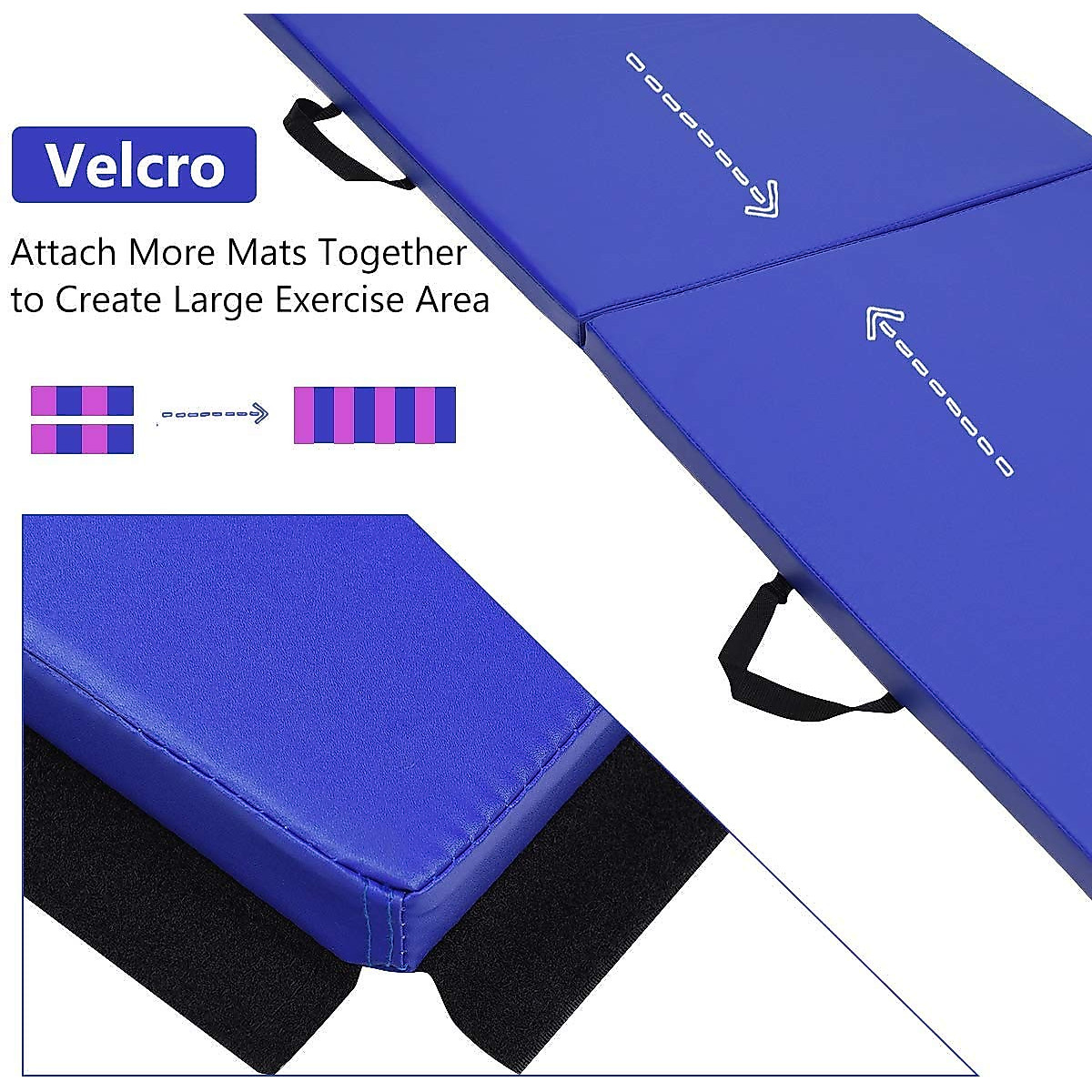 ARLIME 2" Thick Exercise Mat, 2-Fold Folding Gymnastics Mat with Carrying Handles, Exercise Panel Mats for Gym, MMA, Home, Tumbling, 6' x 2' x 2'' Floor Mat (Blue)