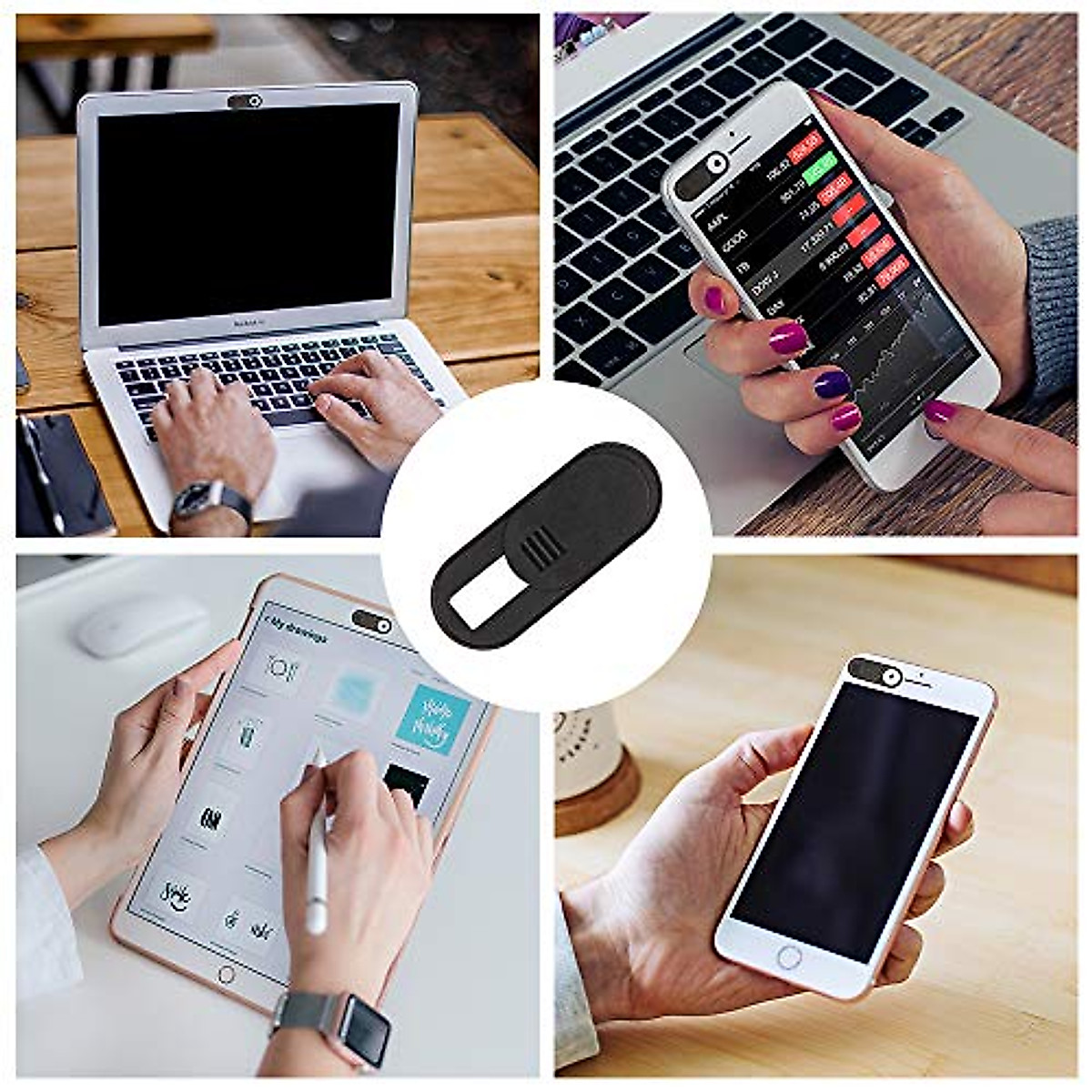 Webcam Cover, Sonku 7 Pack Web Camera Bloker Compatible with Laptop, PC, MacBook, iMac, Computer, iPad, Pro, Smartphone, Ultra Thin Design Protect Your Privacy Security Digital Sliding Covers - Black