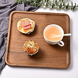 Insunen Walnut Serving Tray, Square Wood Coffee Table Tray for Food Eating, Wooden Ottoman Trays for Decor(11.8x11.8x0.7in)