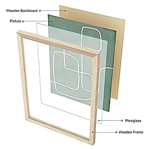 ArtbyHannah 11x14 Boho Framed Wall Art Set of 4, with Sage Green Geometric Line and Bohemia Art Prints for Home Decoration