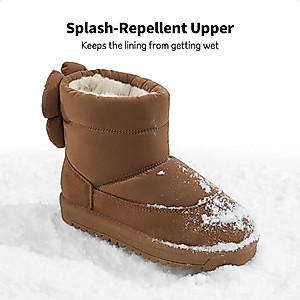 DREAM PAIRS Girls Snow Boots Kids Winter 10mm Puffy Faux Fur Lined Ankle Shoes for Little/Big Kid,Size 2 Little Kid,Camel,SDSB2305K