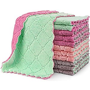 AIDEA Microfiber Cleaning Cloth -12PK, Absorbent Coral Fleece Dusting Cloths, No Odor Reusable Dish Cloth, All Purpose Premium Cleaning Rags, Washable Microfiber Cloth Fast Drying 6.3" x10.4"