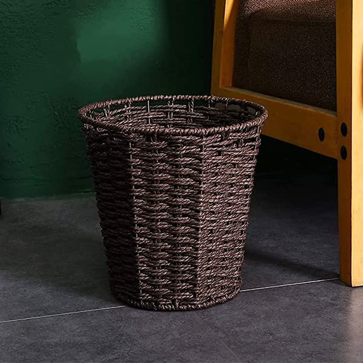 Zuvo [2 Pack] Round Wicker Waste Paper Bin and Basket, Rubbish Basket for Bedroom, Bathroom, Offices or Home (Brown)