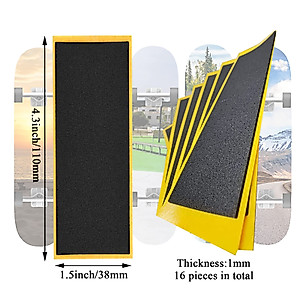 Xloey Fingerboard Grip Tape,1.5x4.3 Inch Fingerboard Foam Grip Tape Stickers, Adhesive Backing,16Pcs