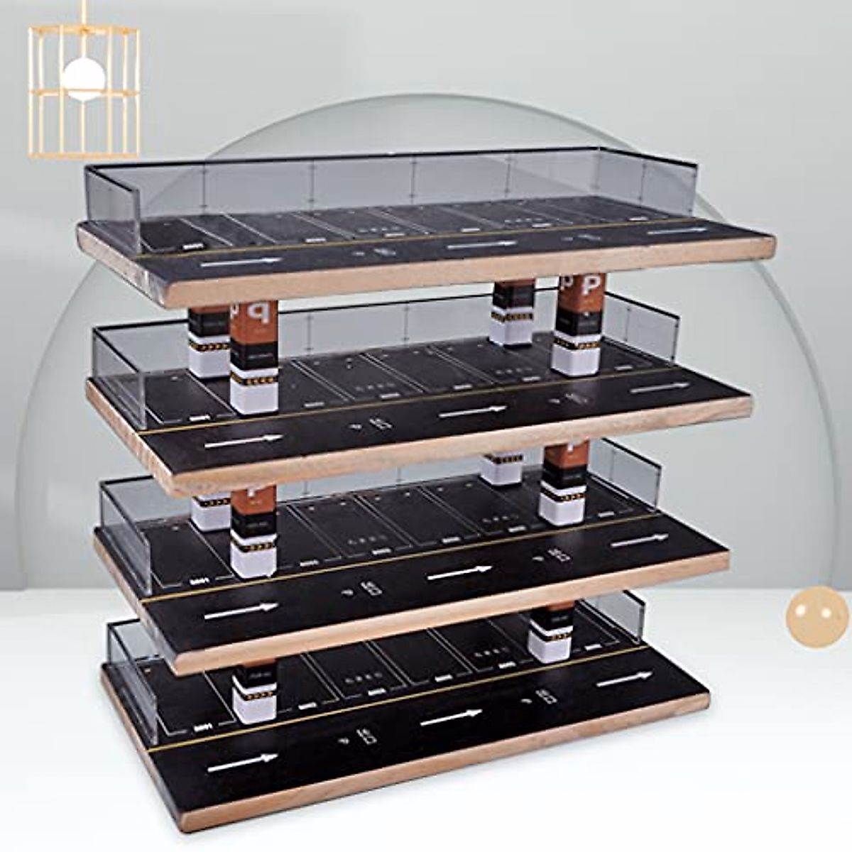 Colcolo 1/64 Scenery Diorama Parking Lot Vehicle Garage Acrylic Showcase Tabletop, Simulation Parking Lot Display Case Desktop Decor