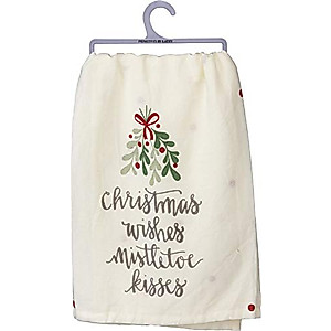Primitives by Kathy Decorative Kitchen Towel - Christmas Wishes Mistletoe Kisses
