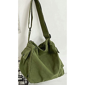 Women Men Canvas Messenger Bag Large Crossbody Shoulder Bag Canvas Hobo Bag with Multiple Pockets Fashion Casual Tote Bag