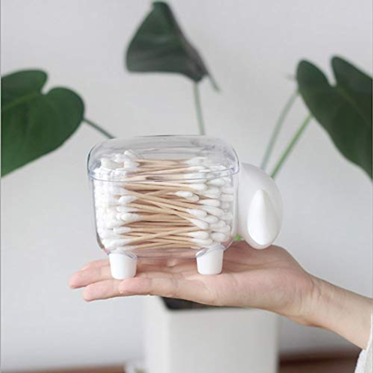 Agirlvct 2 Pack Qtip Holder Dispenser,Acrylic Cotton Ball Holder,Containers Storage Organizer,Bathroom Vanity Storage Canister for Swab Floss Bedroom Birthday Mother's Day Gift Girl Friend(Sheep)