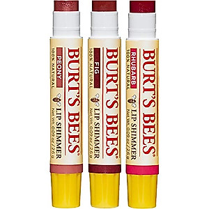 Burt's Bees Kissable Color Holiday Gift Set, 3 Lip Shimmers in Gift Box, Warm Collection in Peony, Fig and Rhubarb