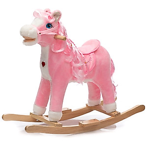 HollyHOME Child Princess Rocking Horse Riding Rocker with Sound Pretend Play Stuffed Animal Ride On Toy Pink