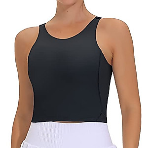 THE GYM PEOPLE Women's Sports Bra Sleeveless Workout Tank Tops Running Yoga Cropped Tops with Removable Padded Black